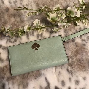 kate spade | Bags | Kate Spade Light Green Pebble Leather Slim Wallet ...